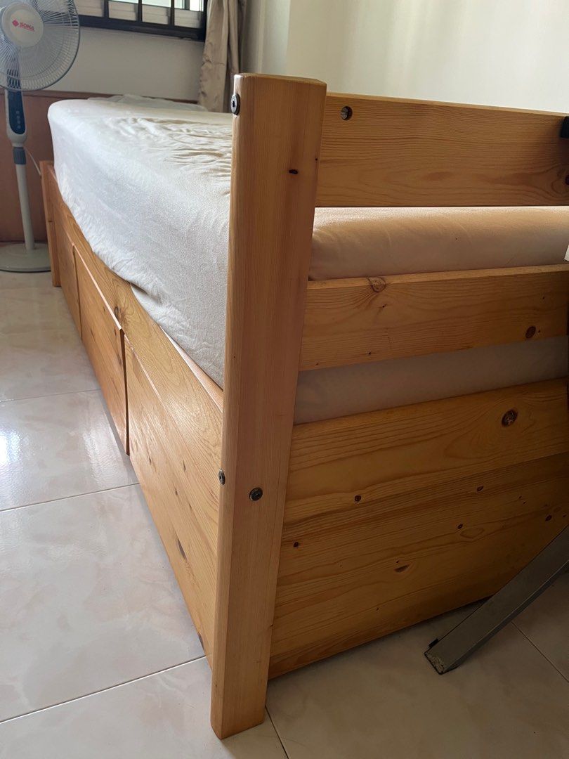 Seah Horse super single wooden storage bed frame, Furniture & Home ...