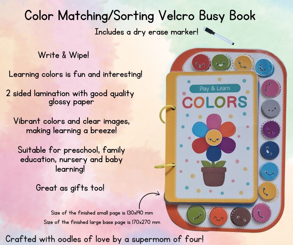Colors Matching Velcro Busy Book Learning, Hobbies & Toys, Books ...