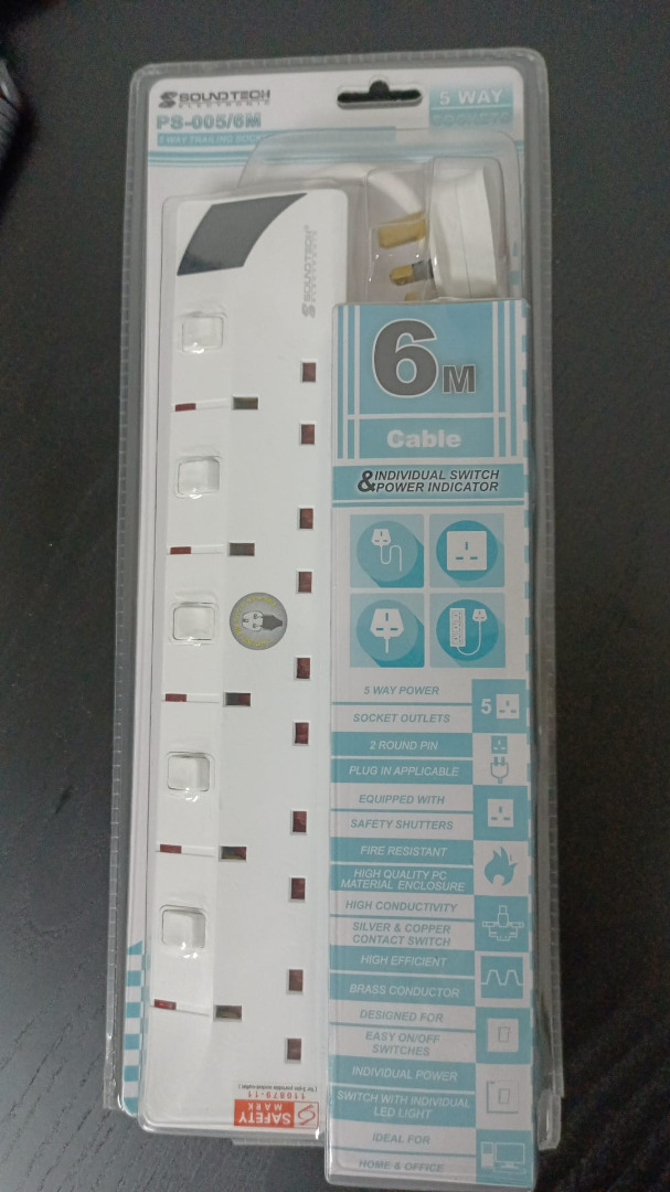 Soundtech 5 Gang extension socket 6m cable, TV & Home Appliances ...