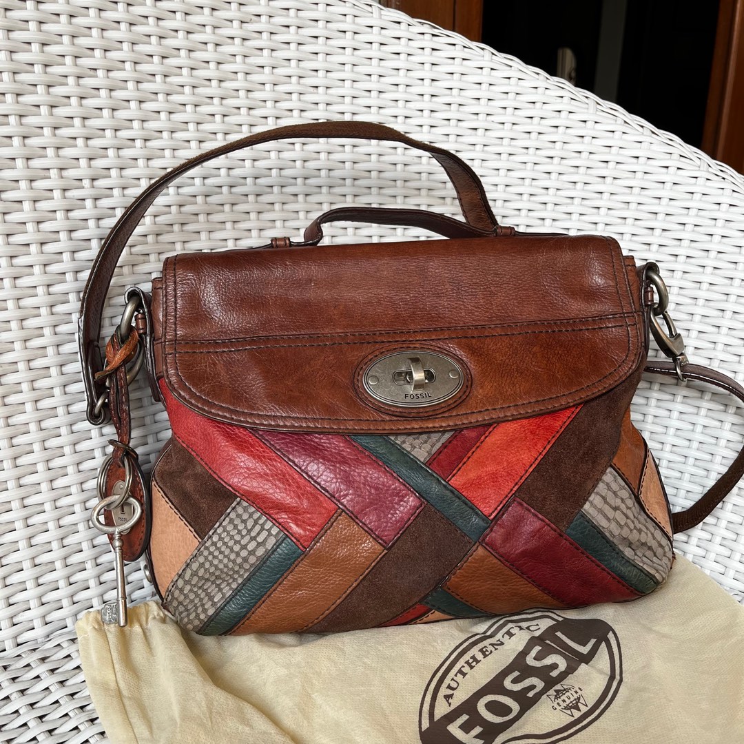 Fossil Maddox Patchwork Dark Top Handle, Barang Mewah, Tas & Dompet di ...