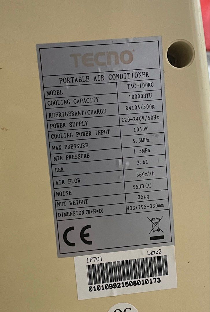 TECNO PORTABLE AIR CONDITIONER MODEL TAC-100RC, TV & Home Appliances ...