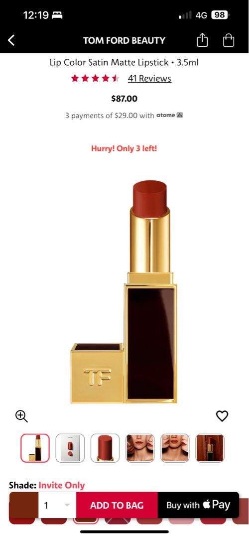 Tom Ford Lipstick 93 Invite Only, Beauty & Personal Care, Face, Makeup ...