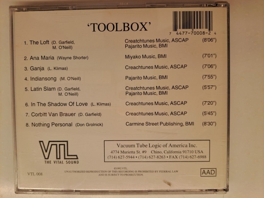 Toolbox - VTL The Vital Sound. Recorded by Vacuum Tube Logic of America ...