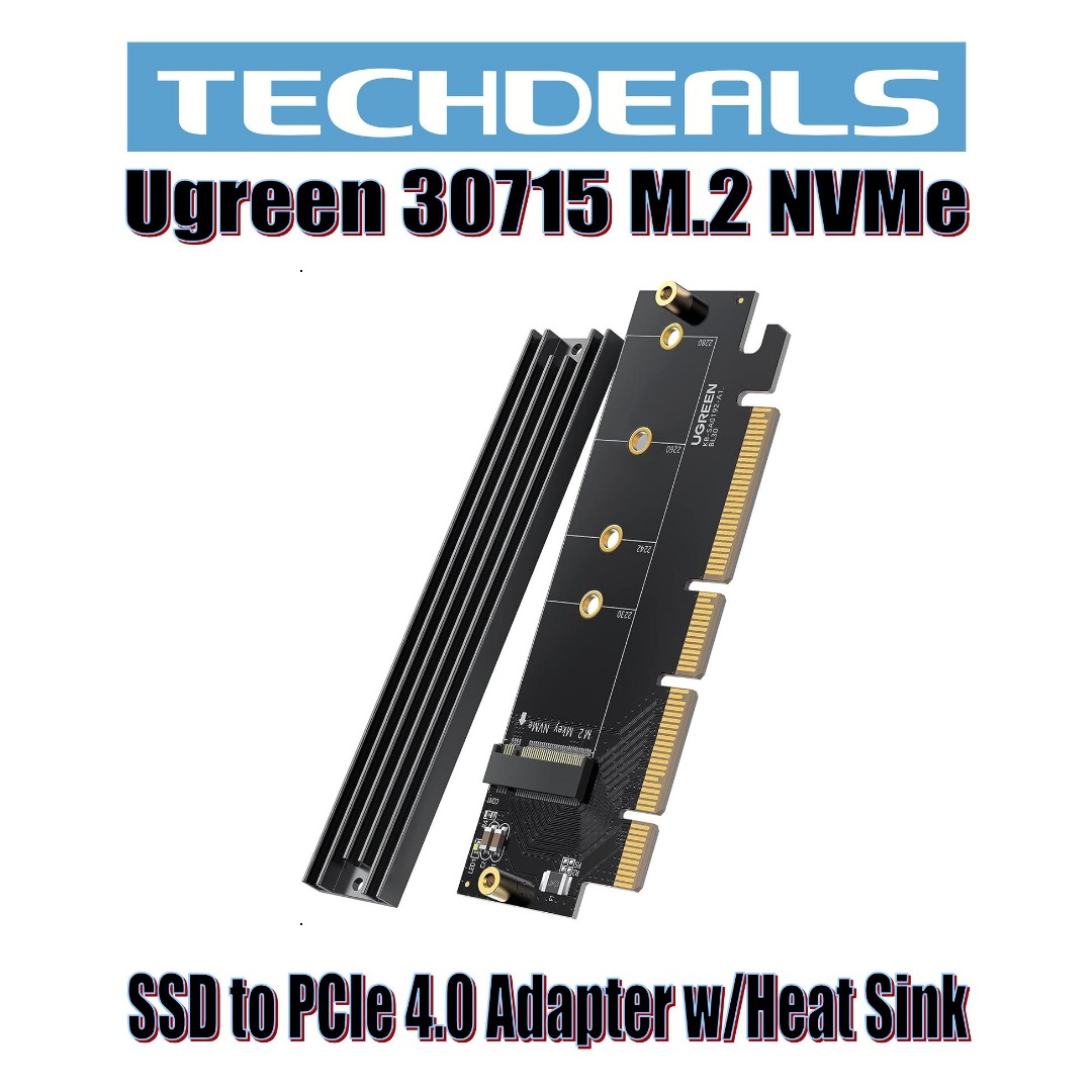 Ugreen 30715 M.2 NVMe SSD to PCIe 4.0 Adapter w/Heat Sink, Computers ...