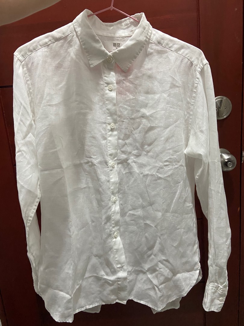 Uniqlo linen long sleeves polo, Women's Fashion, Tops, Longsleeves on ...