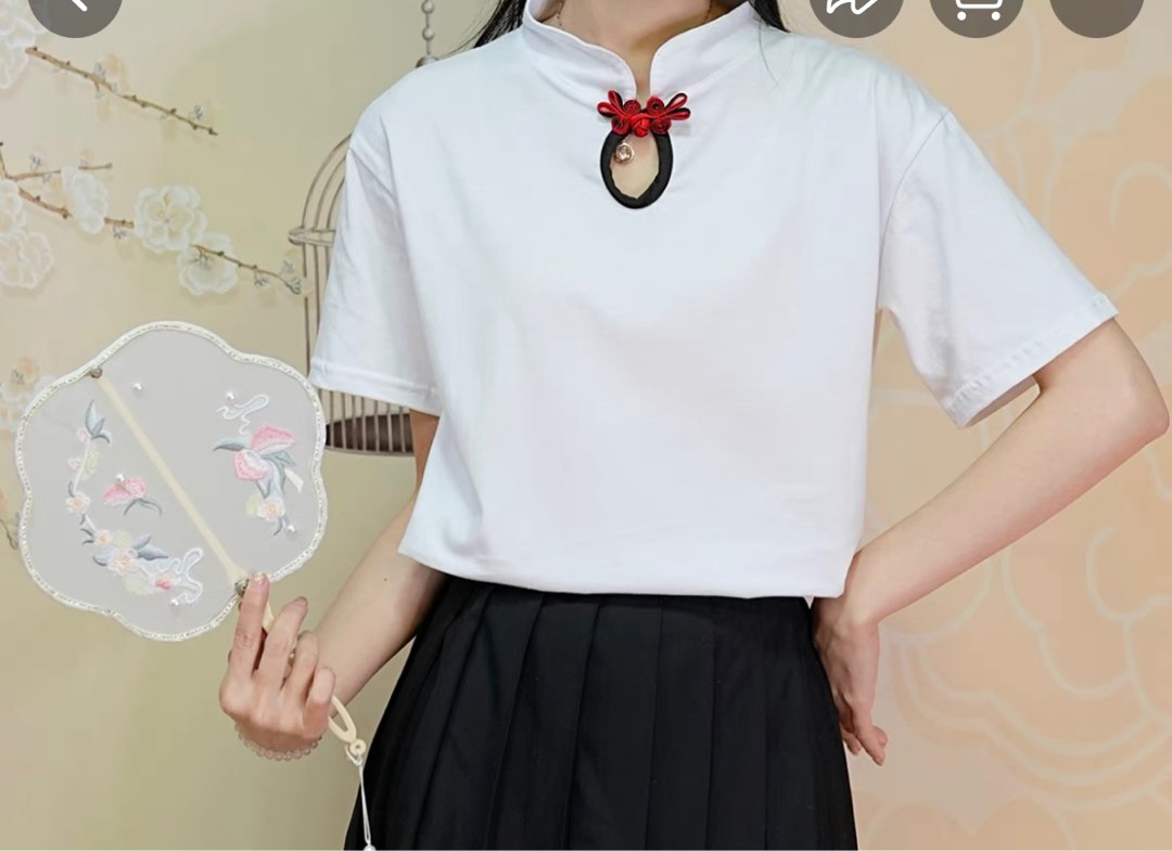 White Top - Chinese collar, Women's Fashion, Tops, Blouses on Carousell