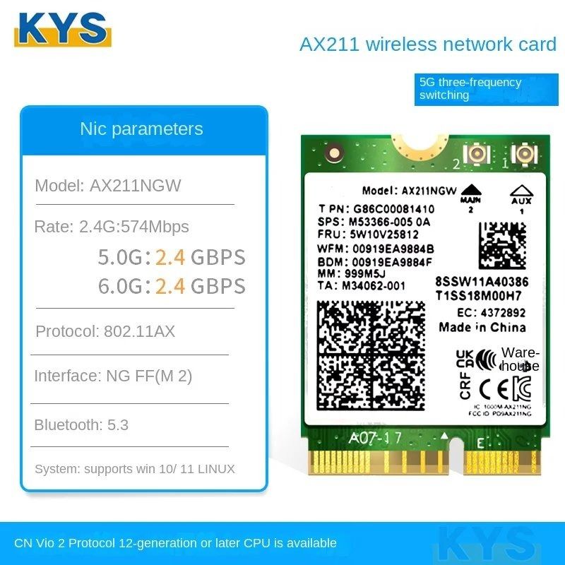 Wifi 6E AX211NGW Tri Band 2.4G/5G/6Ghz Wireless Network Wifi Card For ...