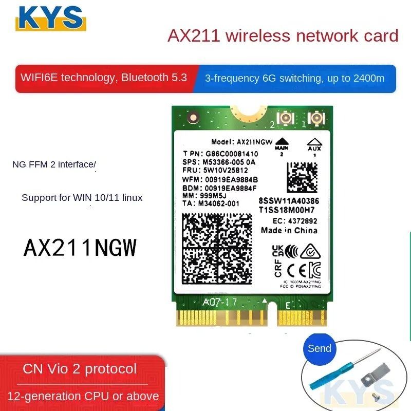 Wifi 6E AX211NGW Tri Band 2.4G/5G/6Ghz Wireless Network Wifi Card For ...