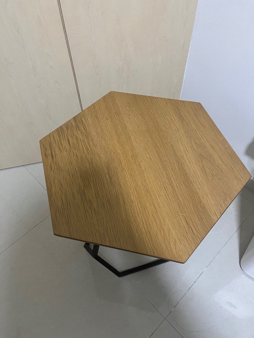 Wooden hexagon coffee/side table, Furniture & Home Living, Furniture ...