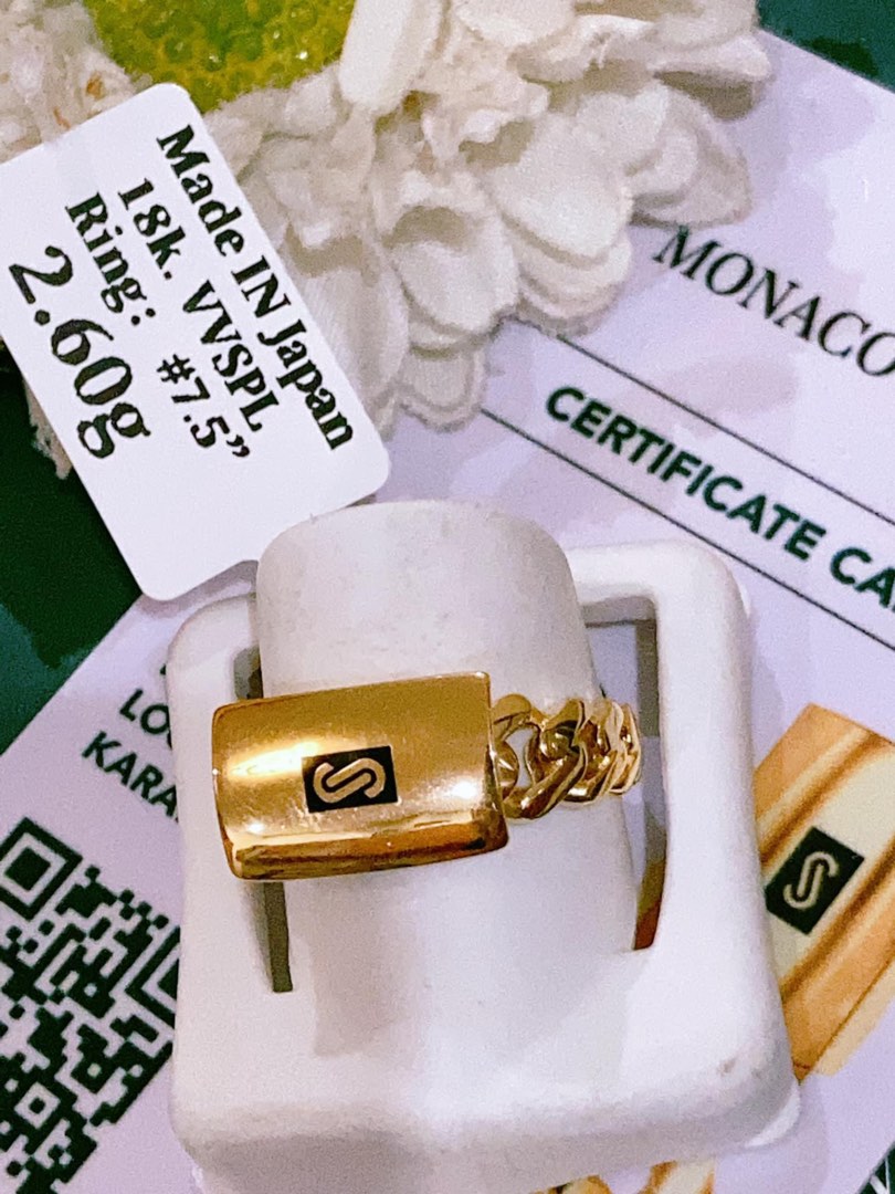 18K Japan Gold Monaco ring, Women's Fashion, Jewelry & Organizers ...