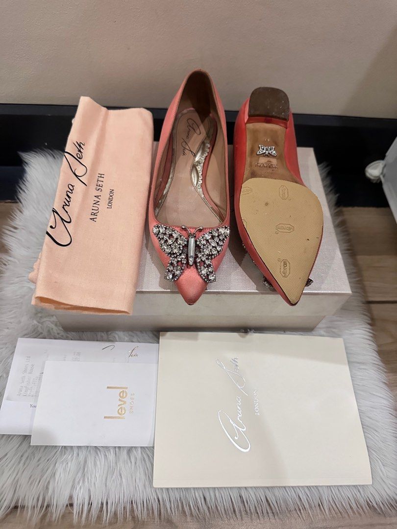 Aruna Seth Emilia Farfalla Stiletto Coral Satin, Luxury, Sneakers ...