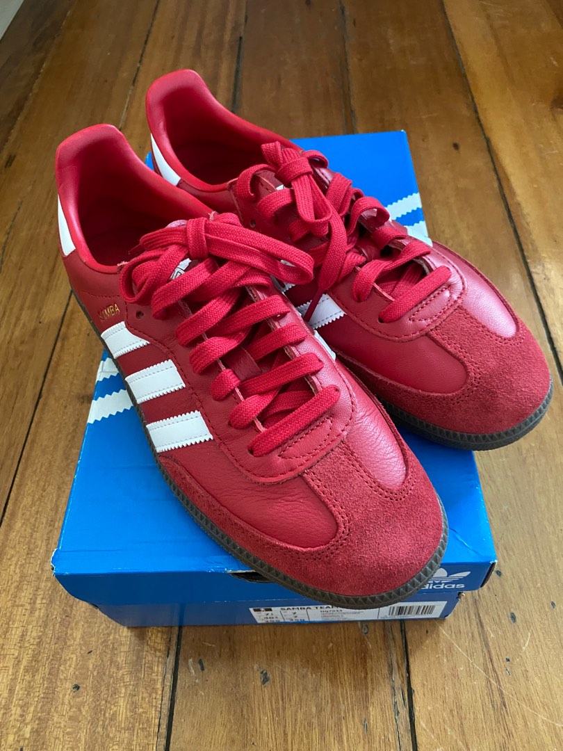 AUTH ADIDAS TEAM ARSENAL RED LEATHER WITH SUEDE SAMBA SNEAKERS SHOES ...