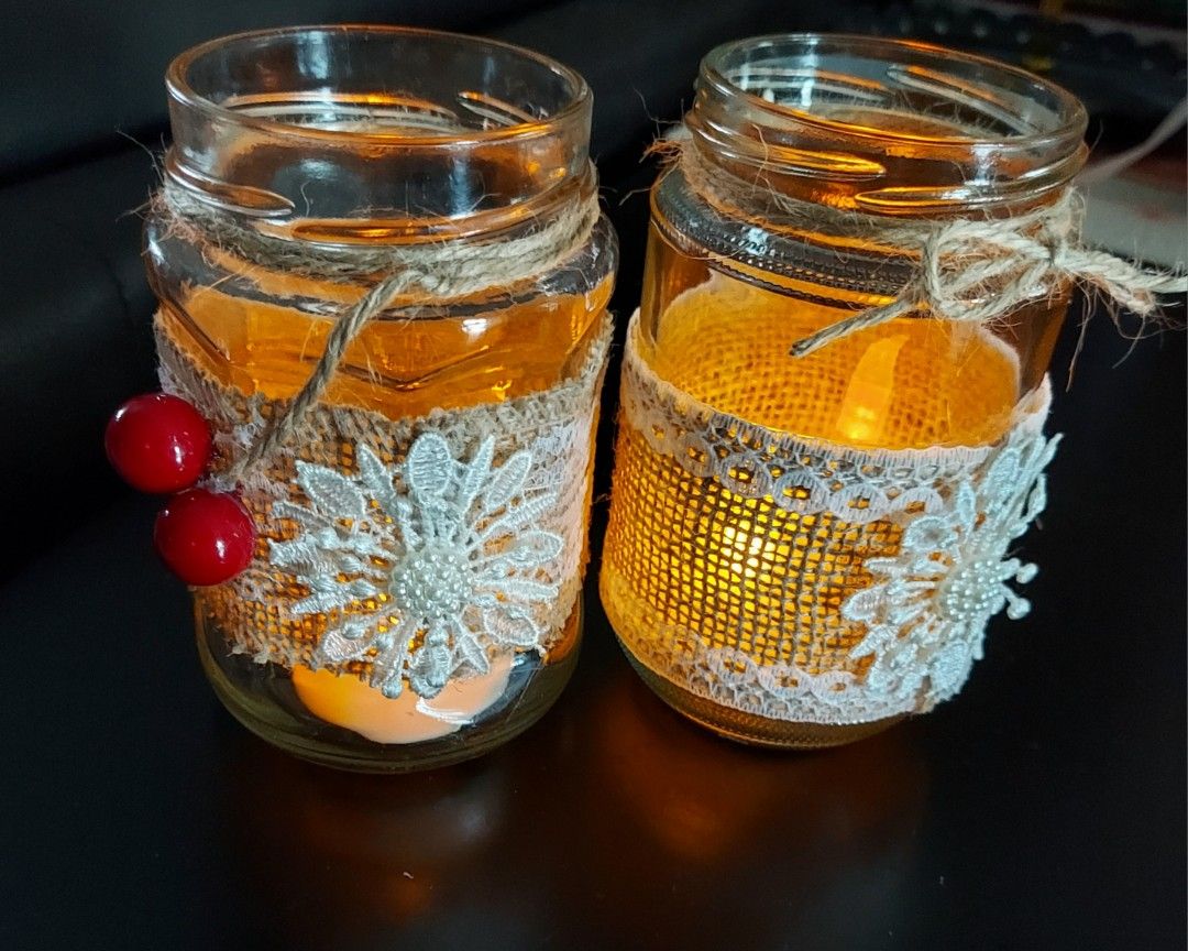 Beautiful Glass Jars with led candles, Furniture & Home Living, Home ...