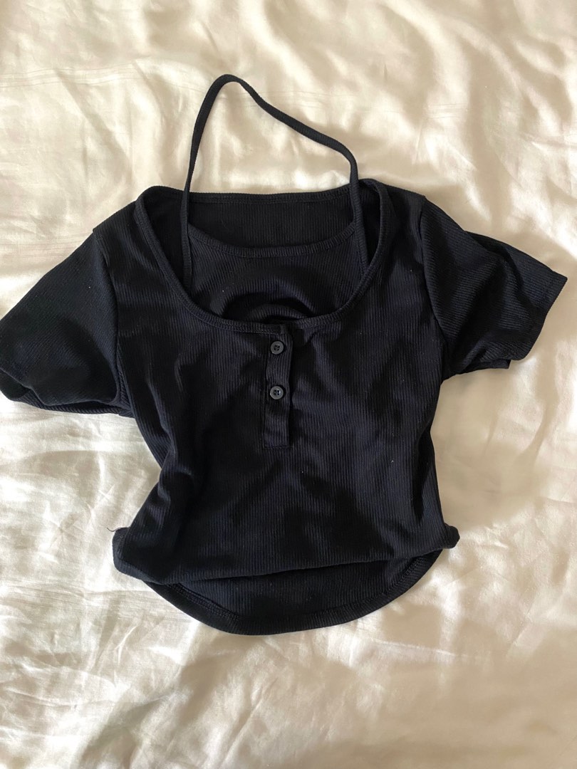 black korean acubi inspired crop top, Women's Fashion, Tops, Other Tops ...