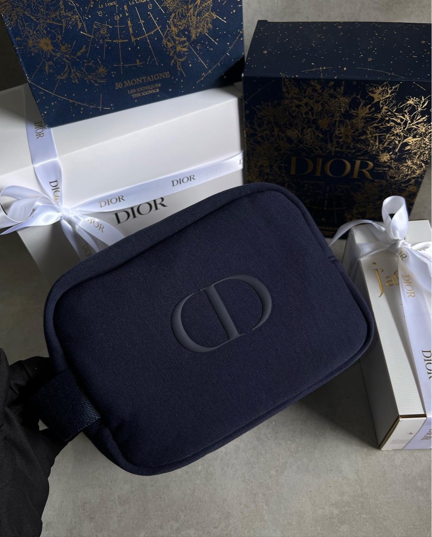 Christian dior beaute large pouch 10” inches with white box and ribbon ...