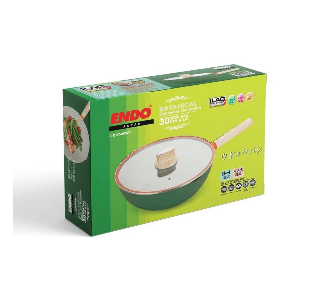 Endo Botanical 30cm wok pan +lid, Furniture & Home Living, Kitchenware ...