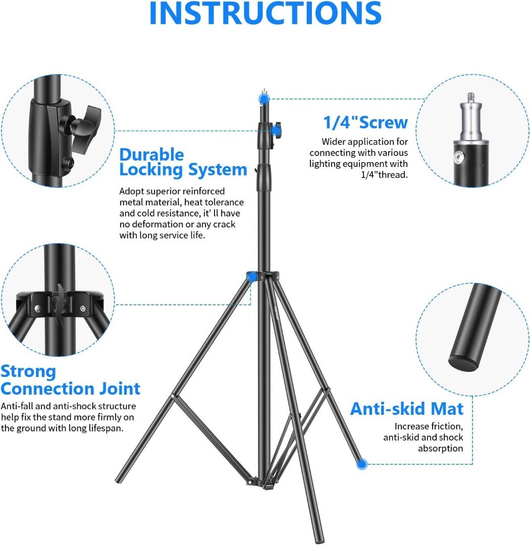Heavy Duty Light Stand 10 Feet/3 Meters Adjustable Spring Cushioned ...