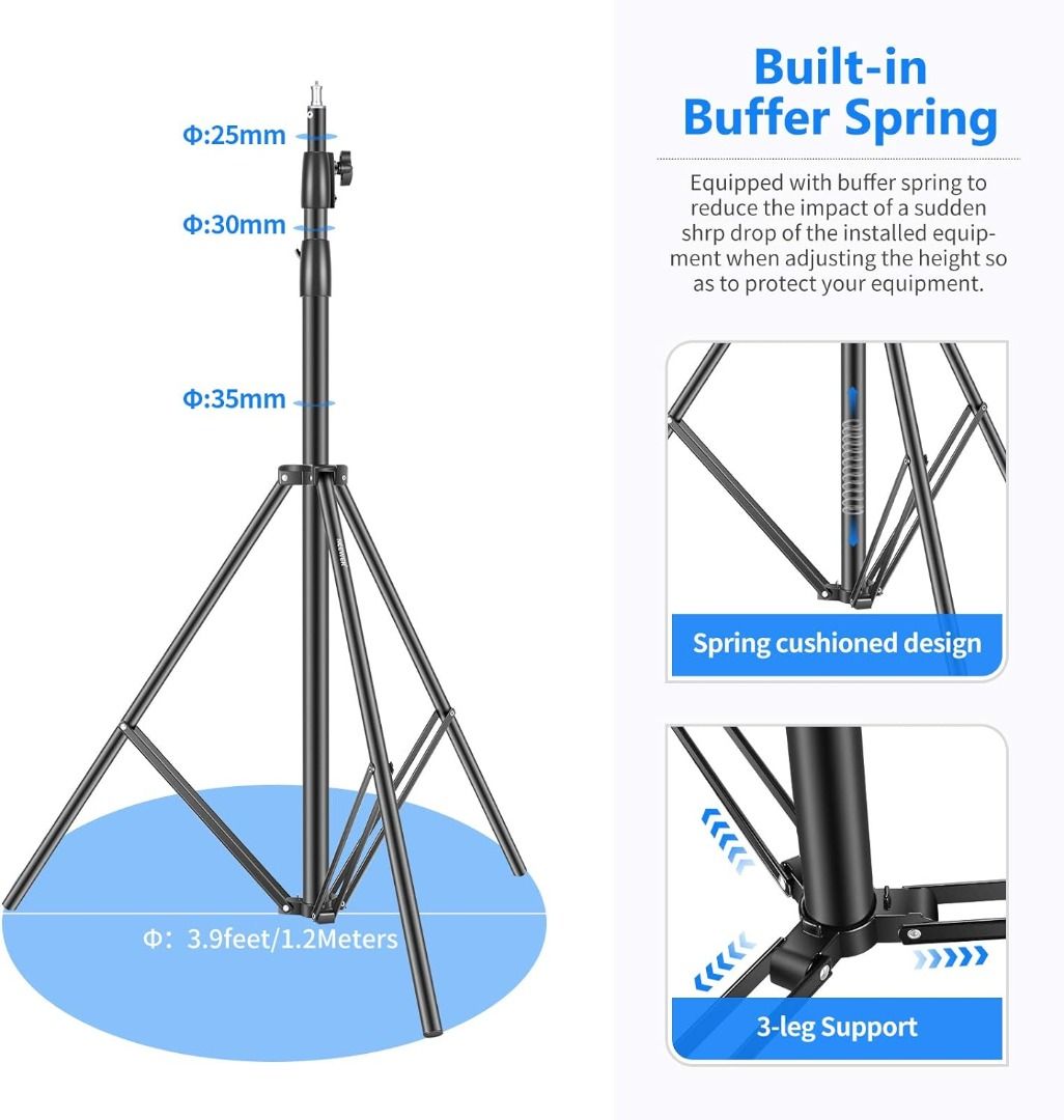 Heavy Duty Light Stand 10 Feet/3 Meters Adjustable Spring Cushioned ...