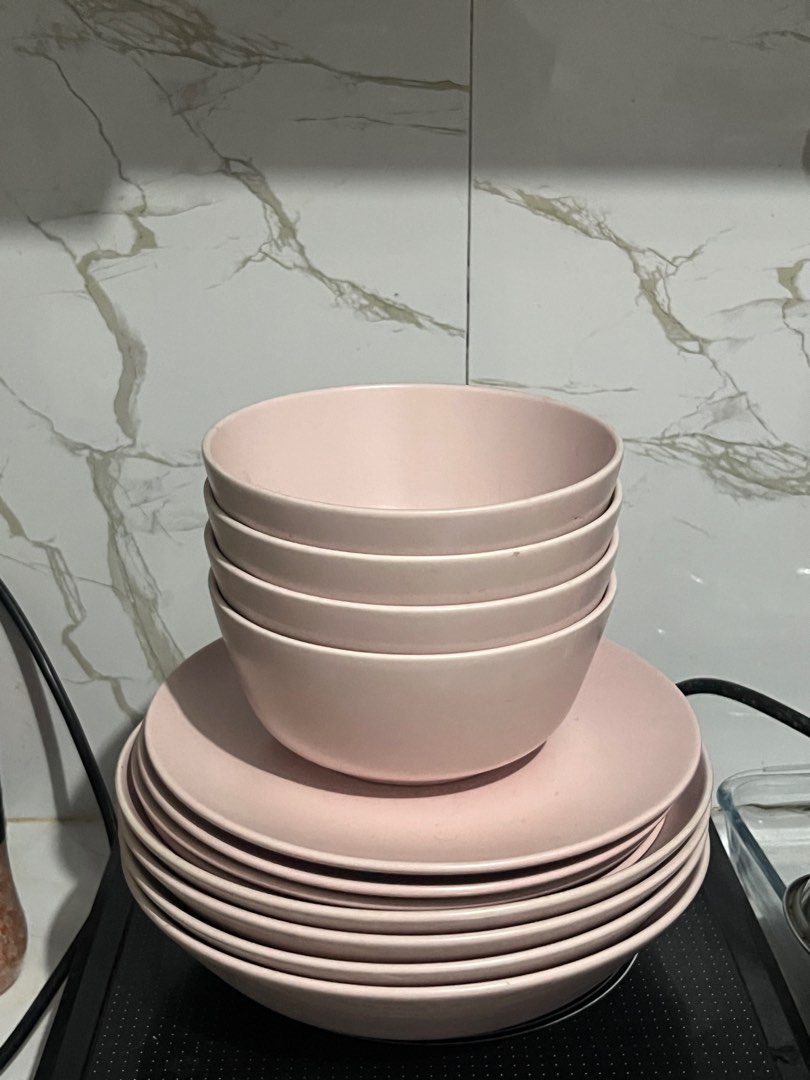 Ikea dinnerware set of 4 matte light pink, Furniture & Home Living ...