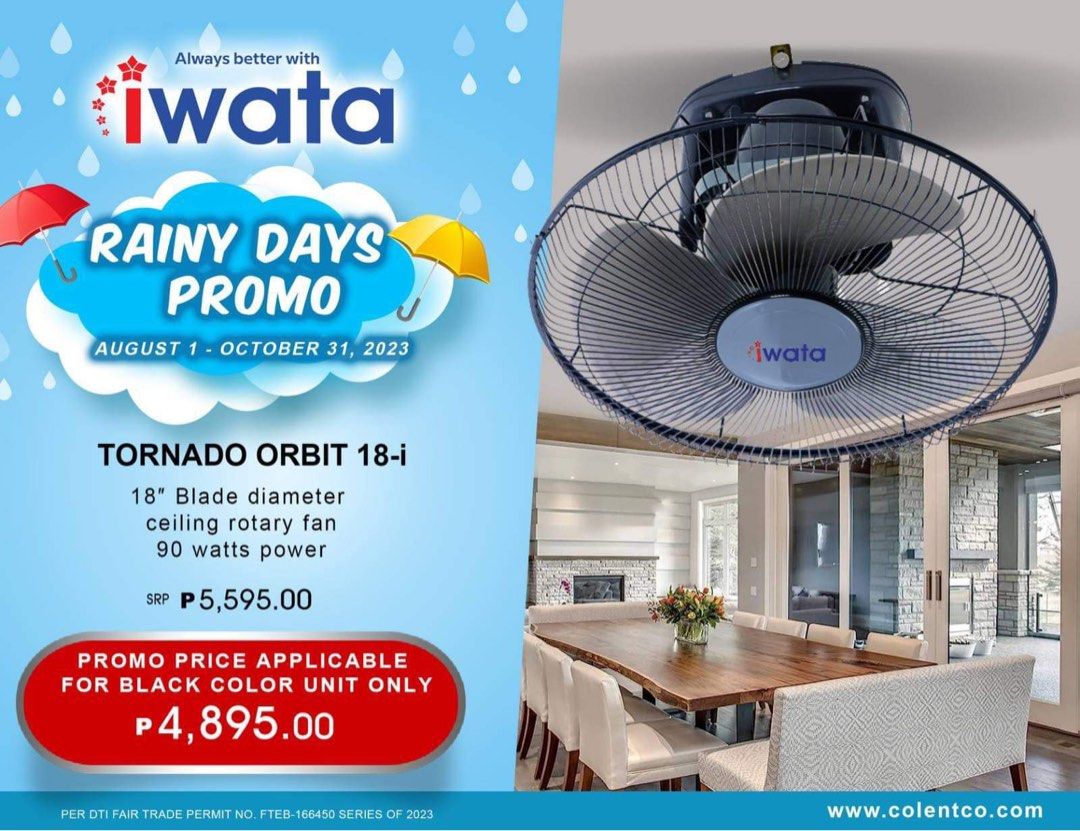 IWATA CEILING FAN TORNADO ORBIT 18-i PROMO, TV & Home Appliances, Air ...