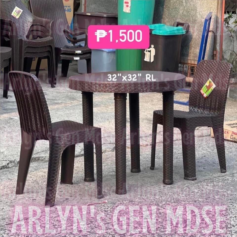 JOLLY RATTAN TABLE SET 2 SEATER ROUND TABLE AND CHAIR, Furniture & Home ...