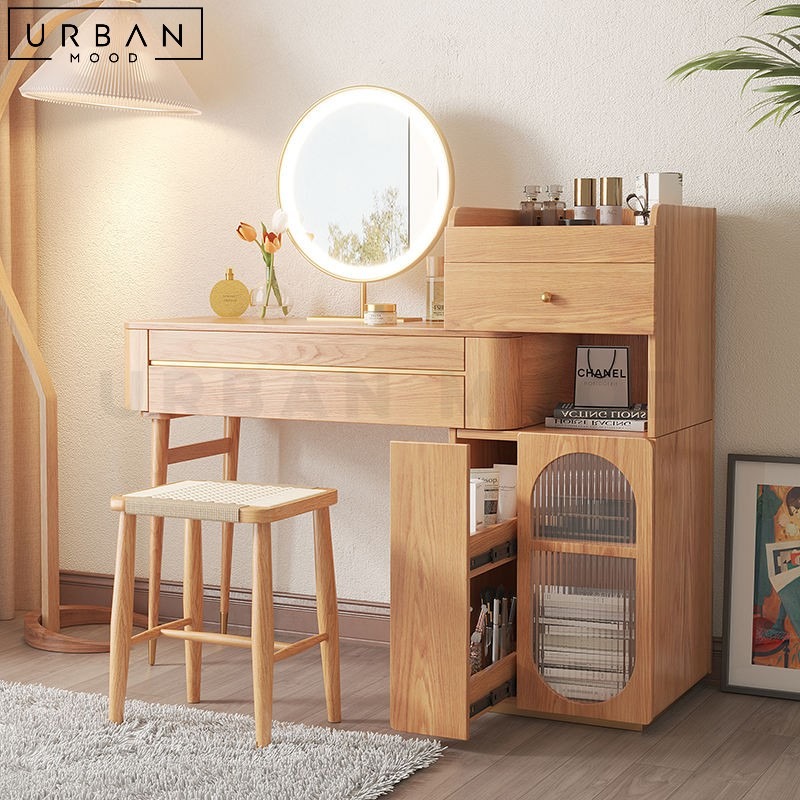 KASU Japandi Solid Wood Vanity Table Set, Furniture & Home Living ...