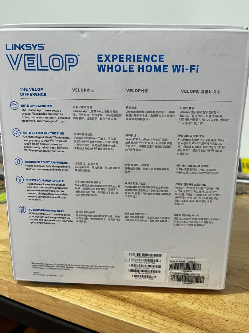 LINKSYS Velop Tri-band AC6600 Whole Home WiFi Mesh System, Pack of 3, WHW0303-AH, White ...