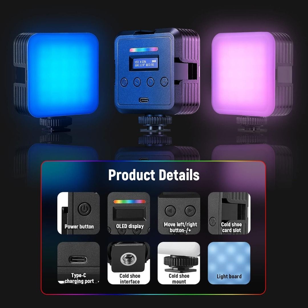 Magnetic RGB Video Light, 360° Full Color RGB61 LED Camera Light with 3 ...