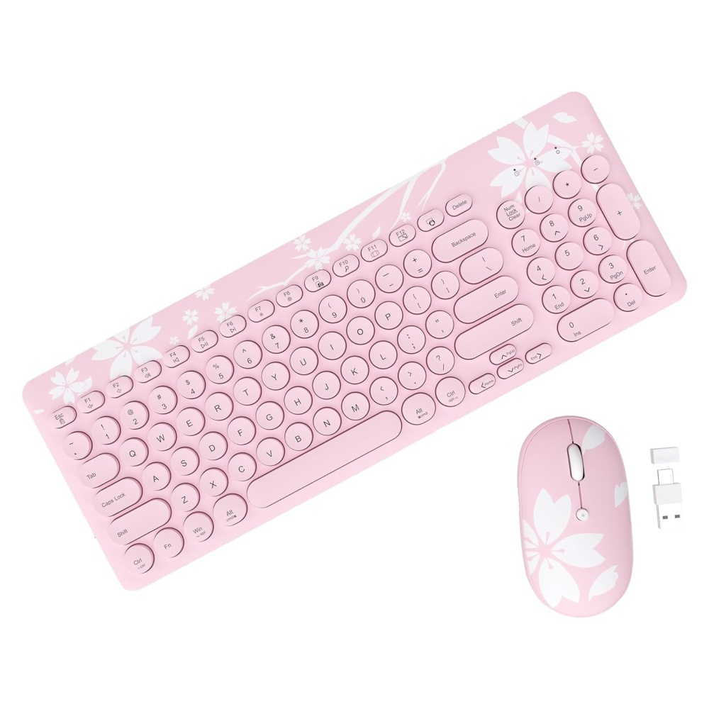 Mytrix Cute Pink Wireless Keyboard Mouse Set, Kawaii Wireless Mouse ...