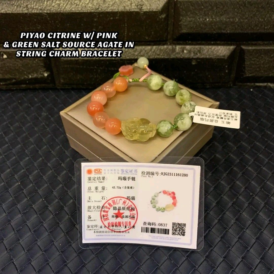 Piyao citrine with pink & green salt source agate bracelet, Women's ...