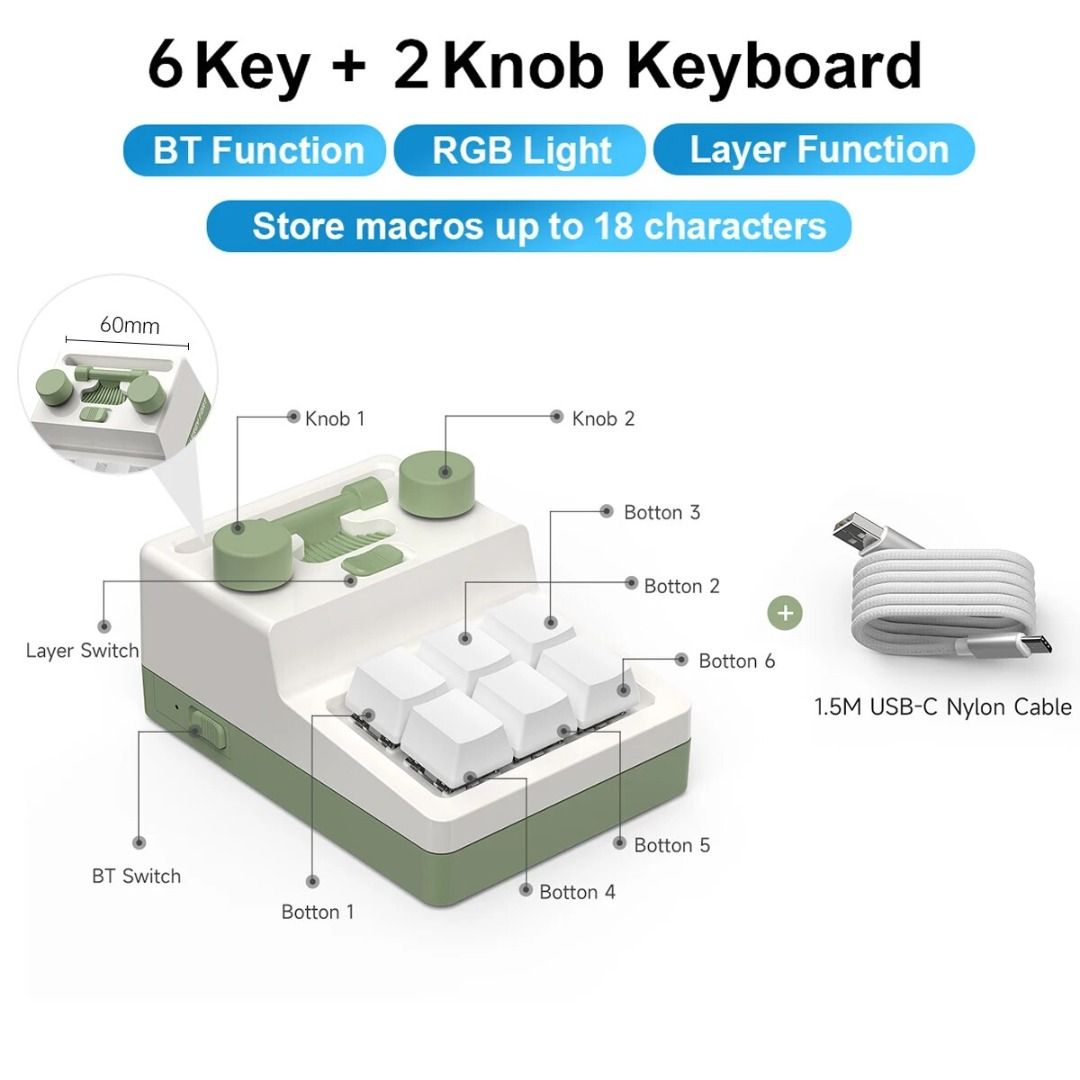 Programming Macro Custom Knob Keyboard Rgb 3 Key Copy Paste Mini Button