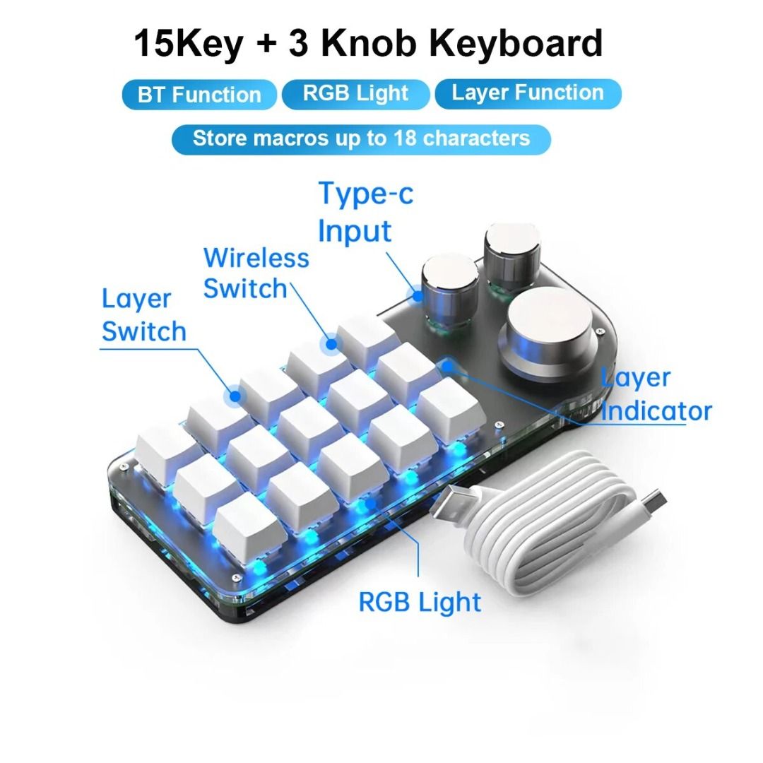 Programming Macro Custom Knob Keyboard Rgb 3 Key Copy Paste Mini Button