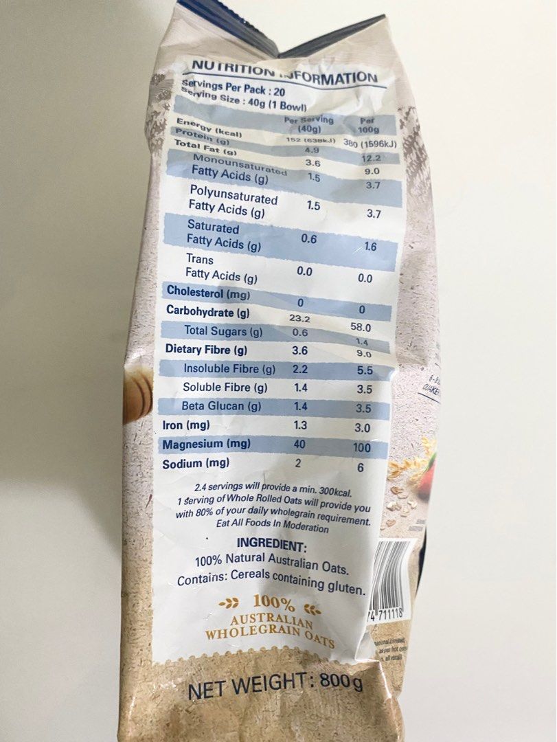 QUAKER Rolled Oats 800g, Food & Drinks, Packaged & Instant Food on ...