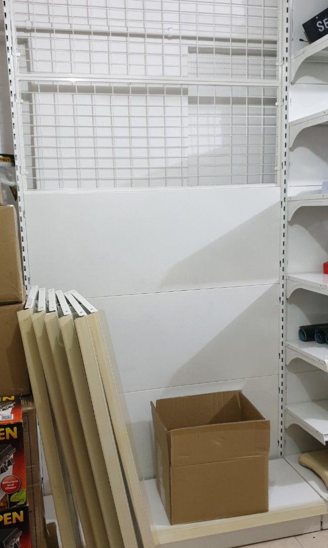 Retail supermarket Island Gondola wall rack, single side. White ...
