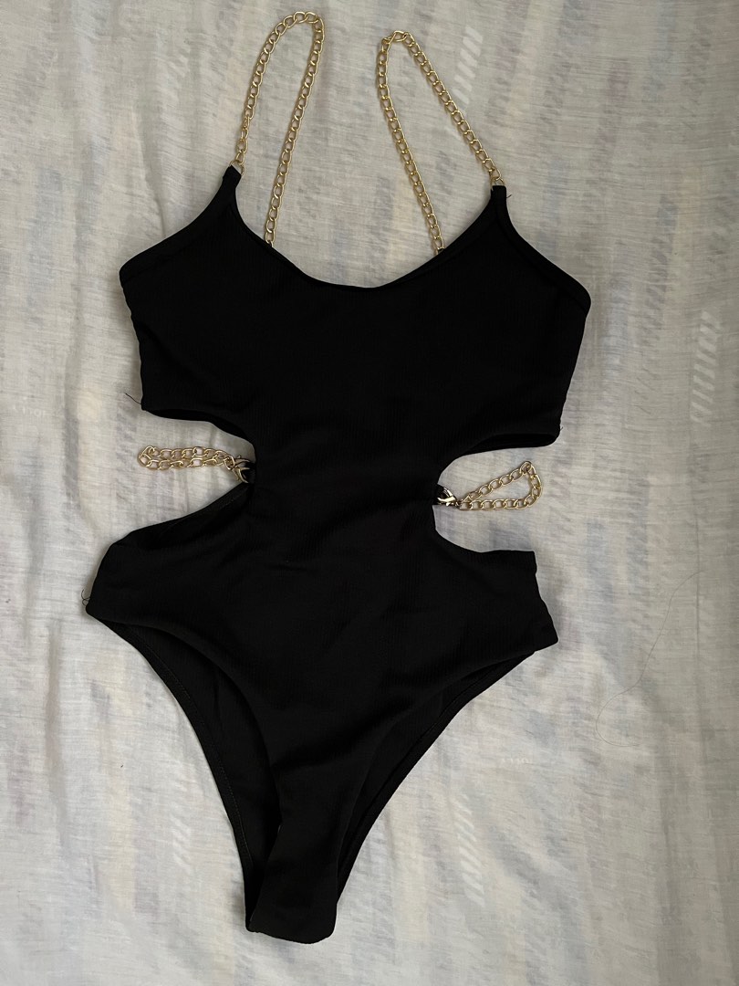Shein Chain detail cut-out non-wire one piece swim suit, Women's ...