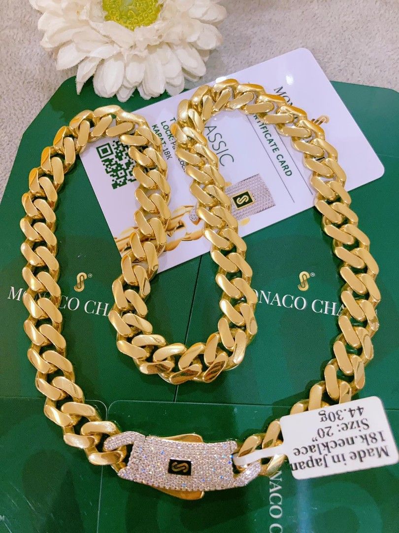 Stoned lock yg chain 18k gold, Women's Fashion, Jewelry & Organizers ...