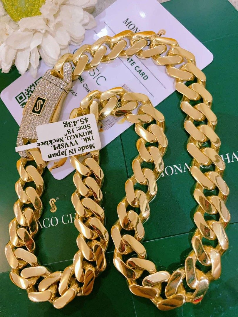 Stoned lock yg chain 18k gold, Women's Fashion, Jewelry & Organizers ...