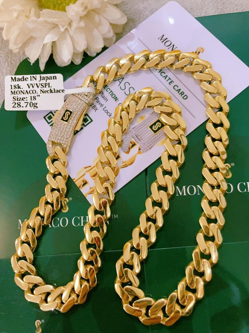 Stoned lock yg chain 18k gold, Women's Fashion, Jewelry & Organizers ...