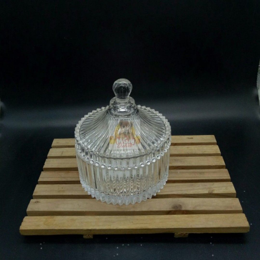 Toples Kristal / Tempat Permen Gula / Bowl Canister Garis, Perabotan ...