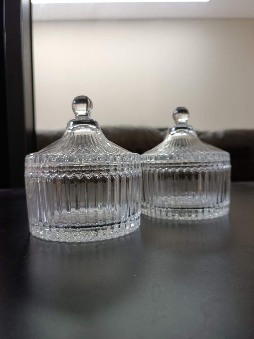 Toples Kristal / Tempat Permen Gula / Bowl Canister Garis, Perabotan ...