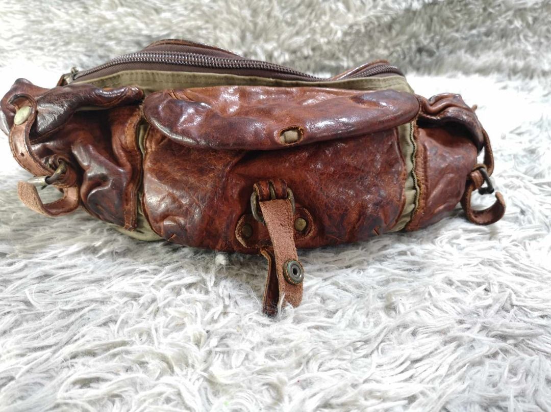 Tough Brown Zipper Leather Waist Bag, Men's Fashion, Bags, Belt bags ...