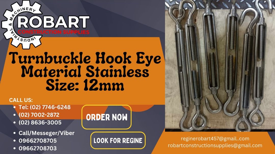 Turnbuckle Hook Eye Material Stainless Size: 12mm, Commercial ...