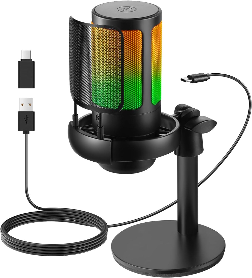 USB PC Gaming Microphone with RGB Light. Condenser Microphone with ...