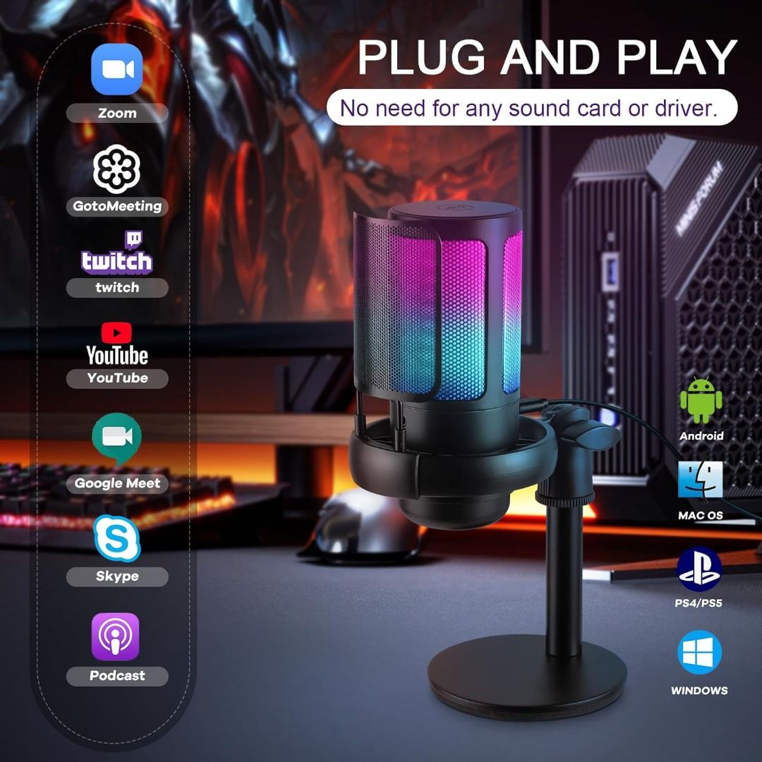 USB PC Gaming Microphone with RGB Light. Condenser Microphone with ...