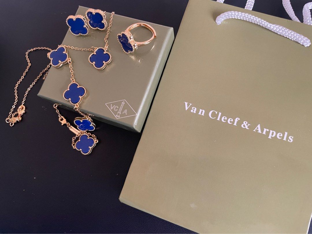 Van Cleef & Arpels (VCA) Four Leaf Clover Set (BLUE), Women's Fashion ...
