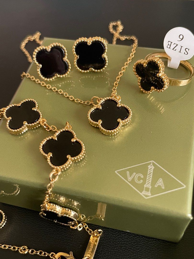 Van Cleef & Arpels (VCA) Four Leaf Clover Set (BLACK), Women's Fashion ...