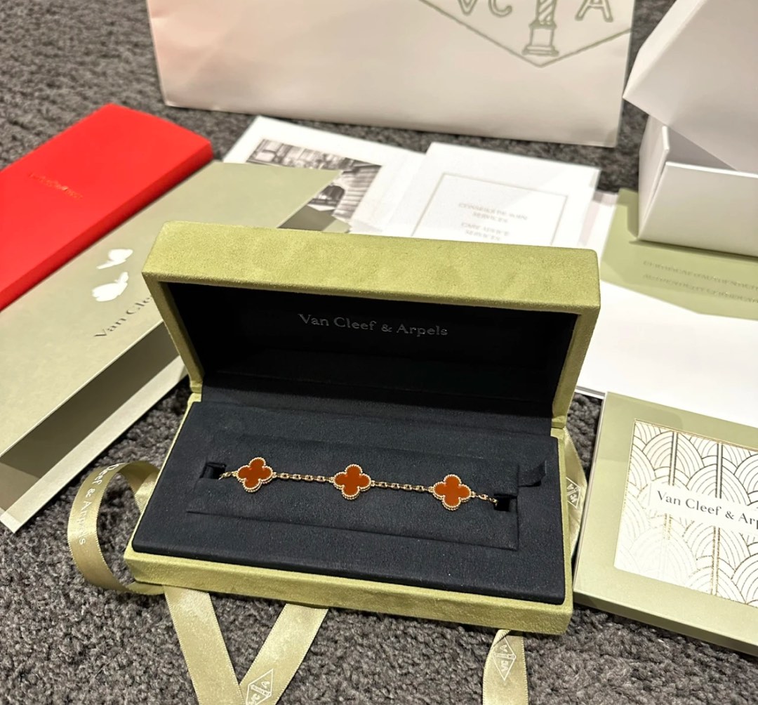 Vca red alhambra 18k gold plated bracelet pre order, Women's Fashion ...