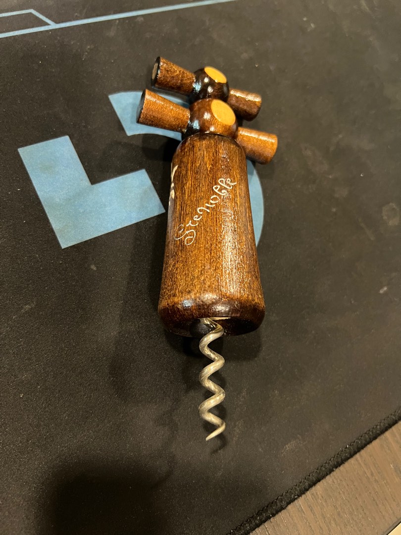vintage French wine wood bottle corkscrew bottle opener double helix ...