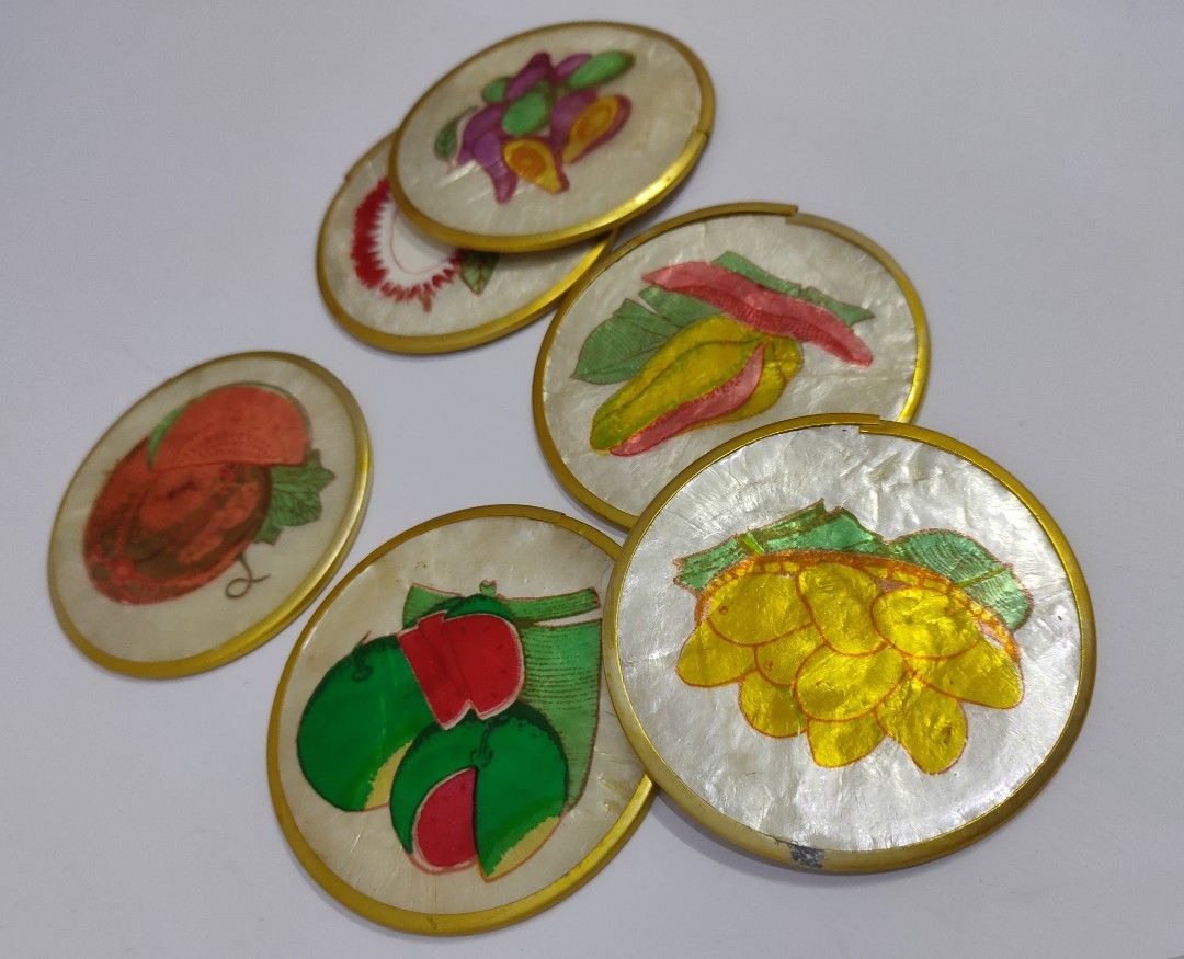 Vintage Tropical Fruits Capiz Shell Coaster X 6 pcs, Furniture & Home ...