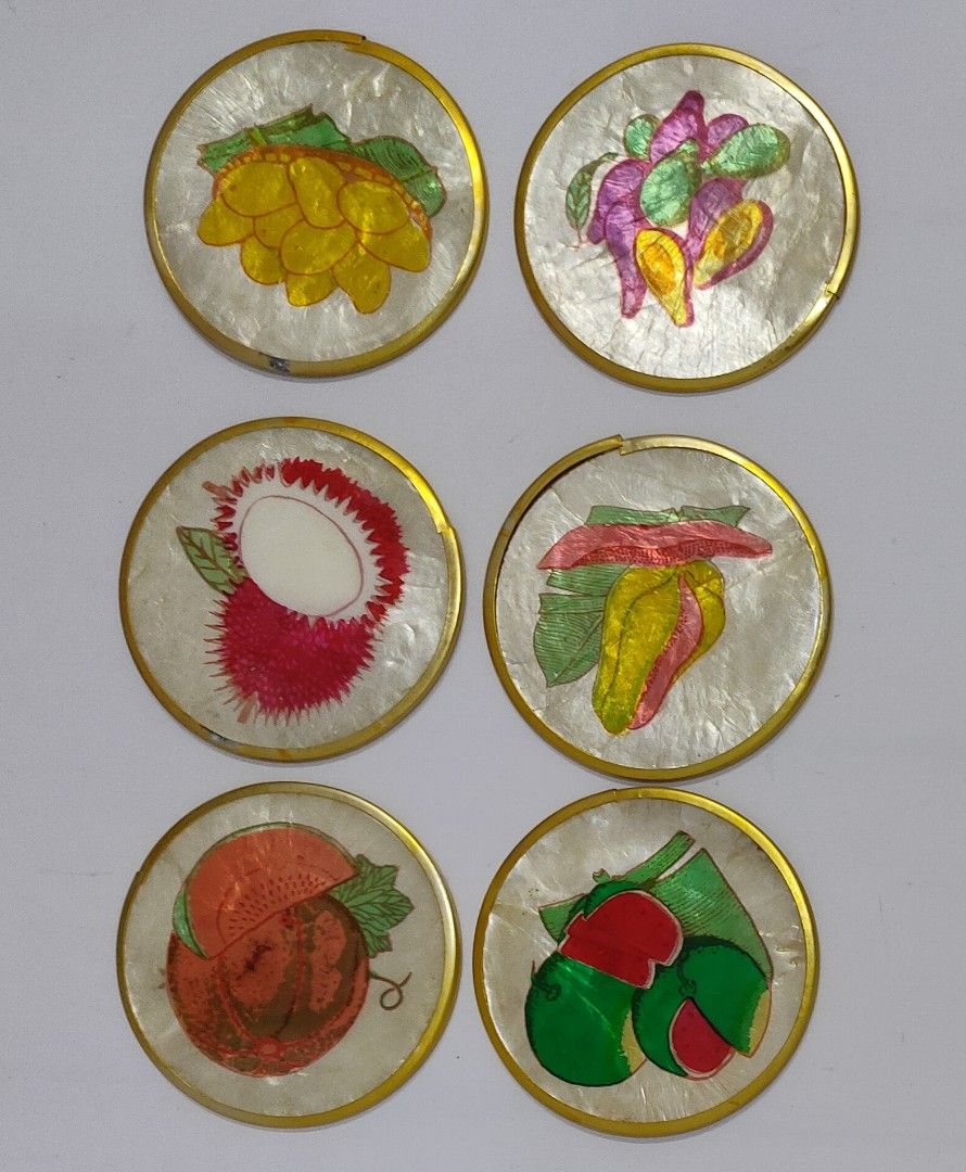 Vintage Tropical Fruits Capiz Shell Coaster X 6 pcs, Furniture & Home ...